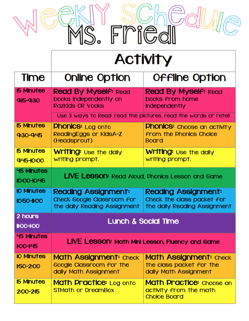 Curriculum Planning & E-Learning Schedule – Kinder Kid at Heart